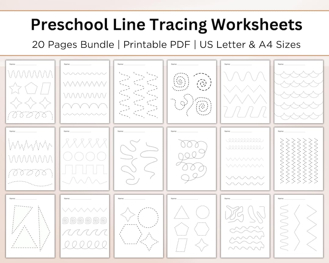 20 Preschool Line Tracing Worksheets Bundle. Printable Line Trace Page ...