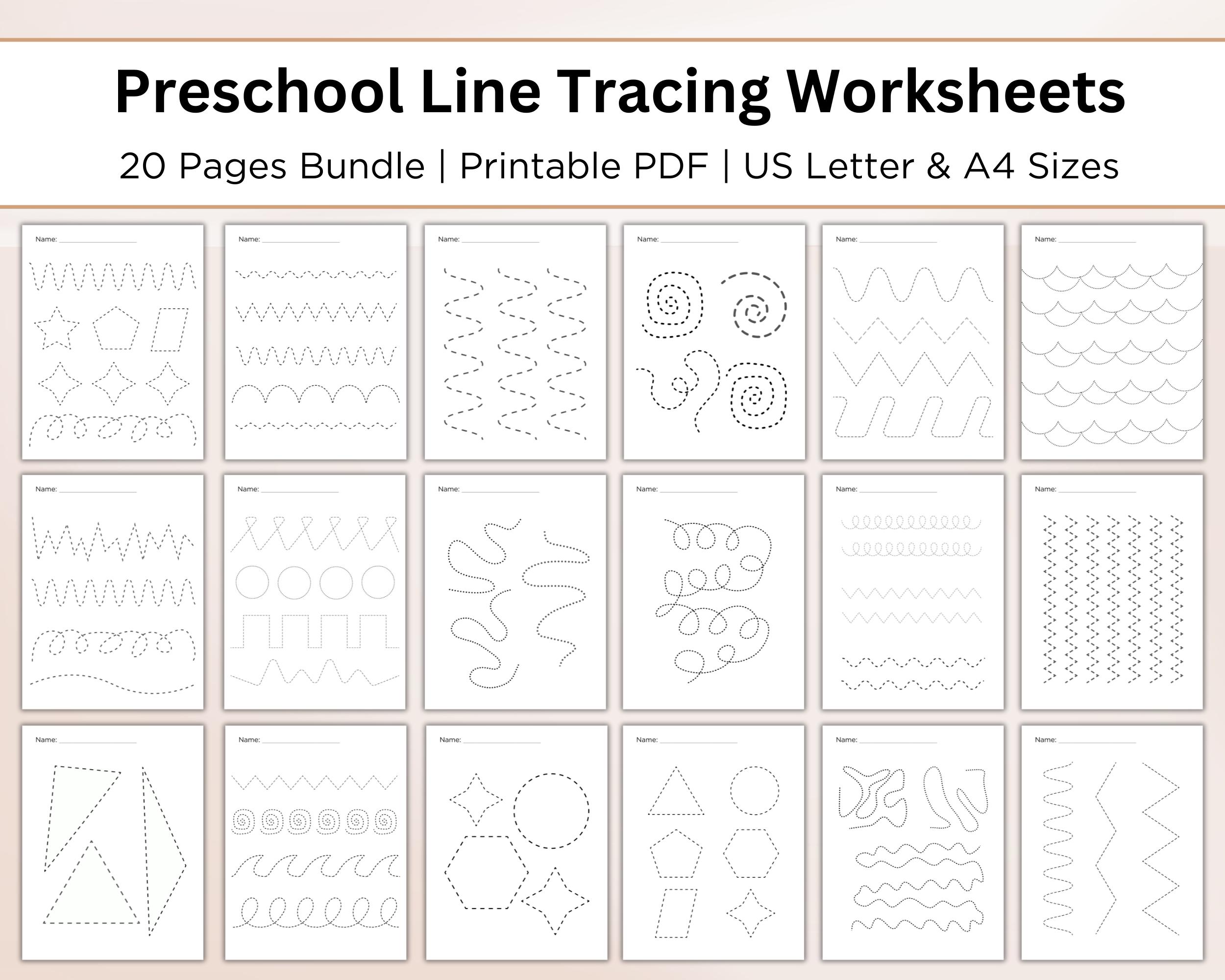 20 Preschool Line Tracing Worksheets Bundle. Printable Line Trace Page ...