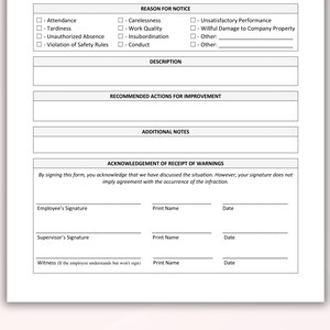 Employee Warning Notice. Printable Employee Write Up. Employee ...