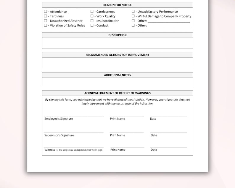 Employee Warning Notice. Printable Employee Write Up. Employee ...