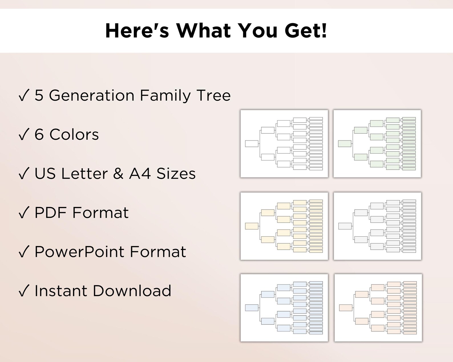 Family Tree Chart 5 Generations Printable. Editable Family Tree ...
