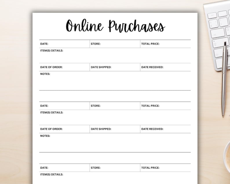 Printable Online Purchases Tracker. Online Shopping Tracker. Order ...