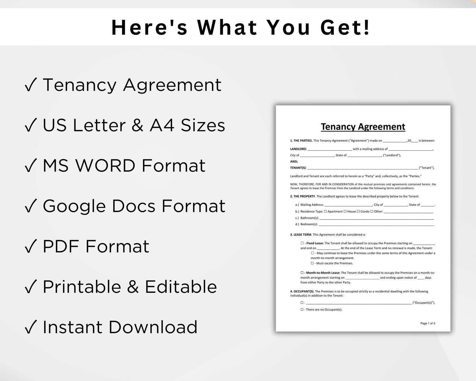 Editable Tenancy Agreement. Rental Agreement Printable. Simple Tenancy ...