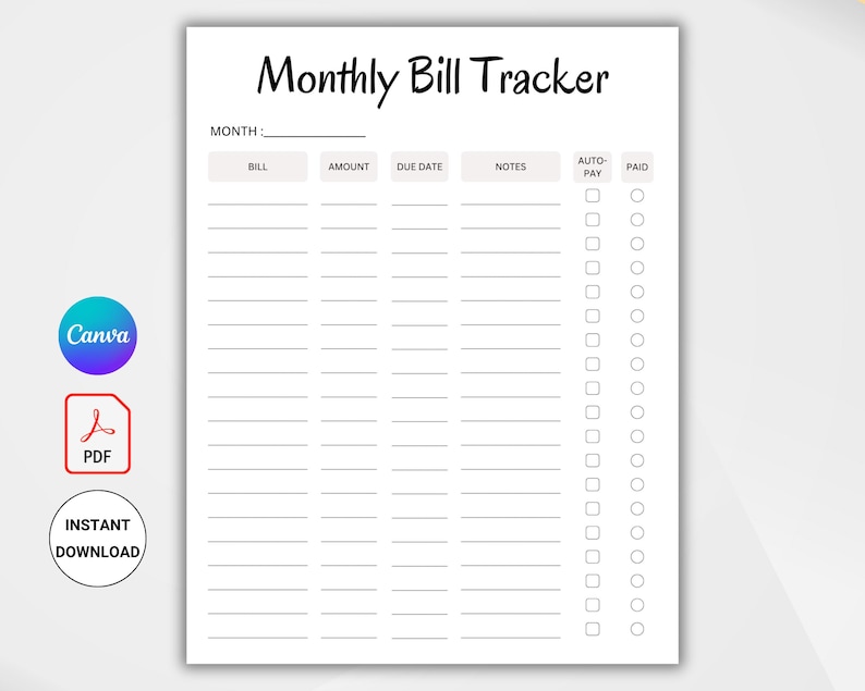 Printable Bill Payment Checklist Tracker. Bill Pay Organizer. Bill ...