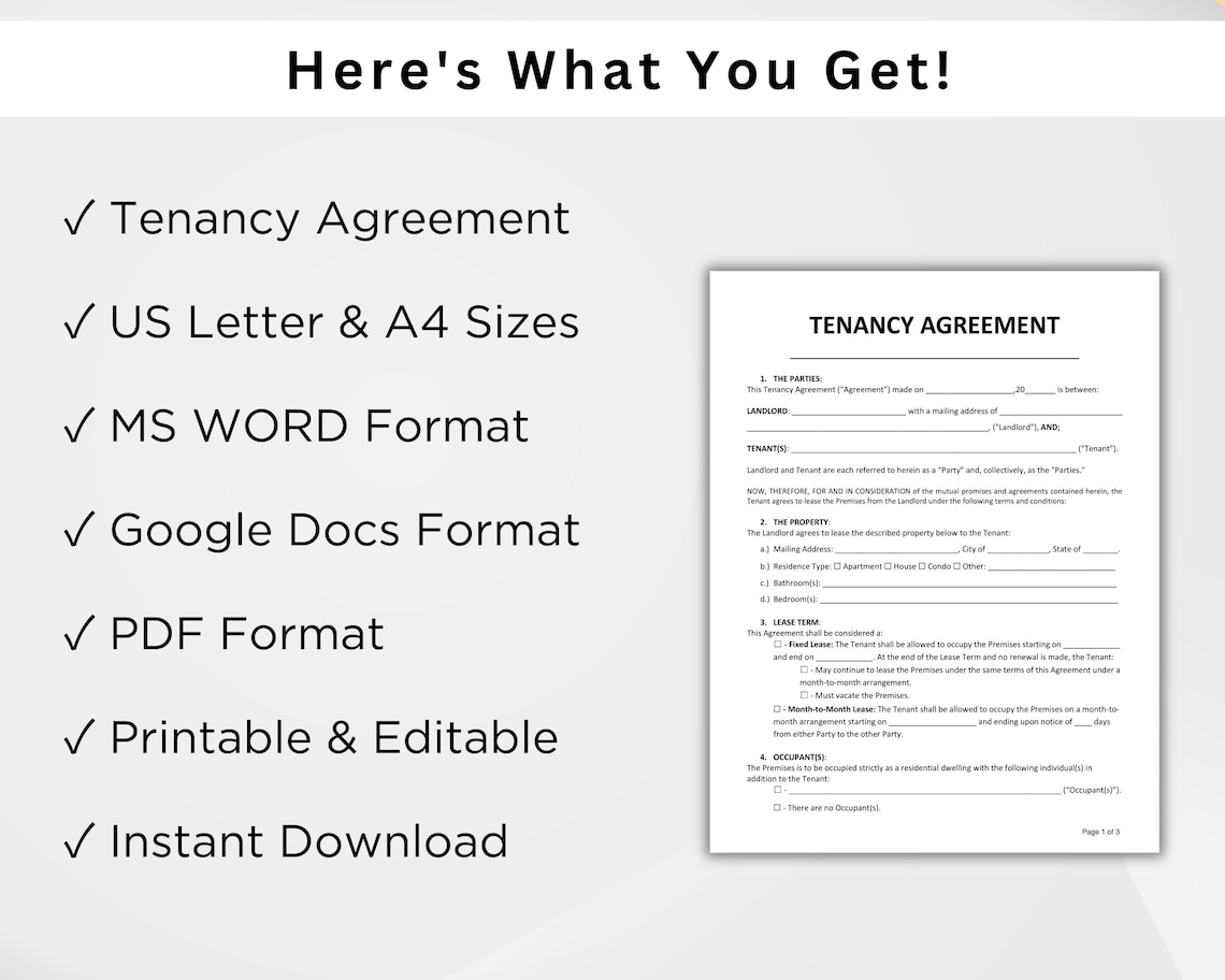 Simple Tenancy Agreement Template. Rental Agreement Printable. Tenancy ...