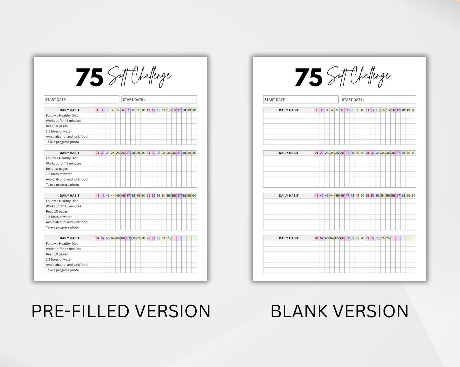 75 Soft Challenge Tracker | Wellness & Fitness Goal Journal | 75 Day ...