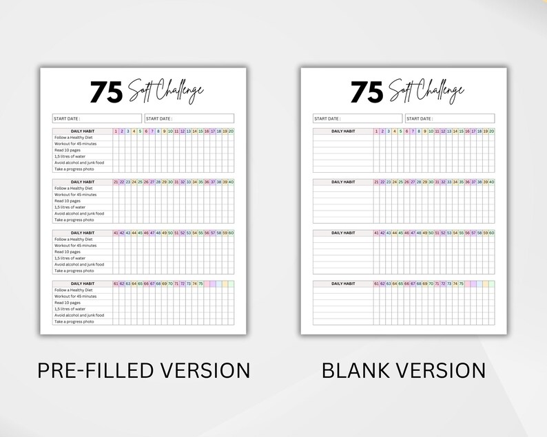 75 Soft Challenge Tracker | Wellness & Fitness Goal Journal | 75 Day ...
