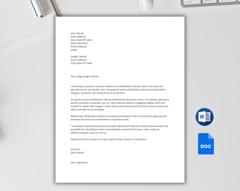 Court Character Reference Letter Template. Court Character Letter ...