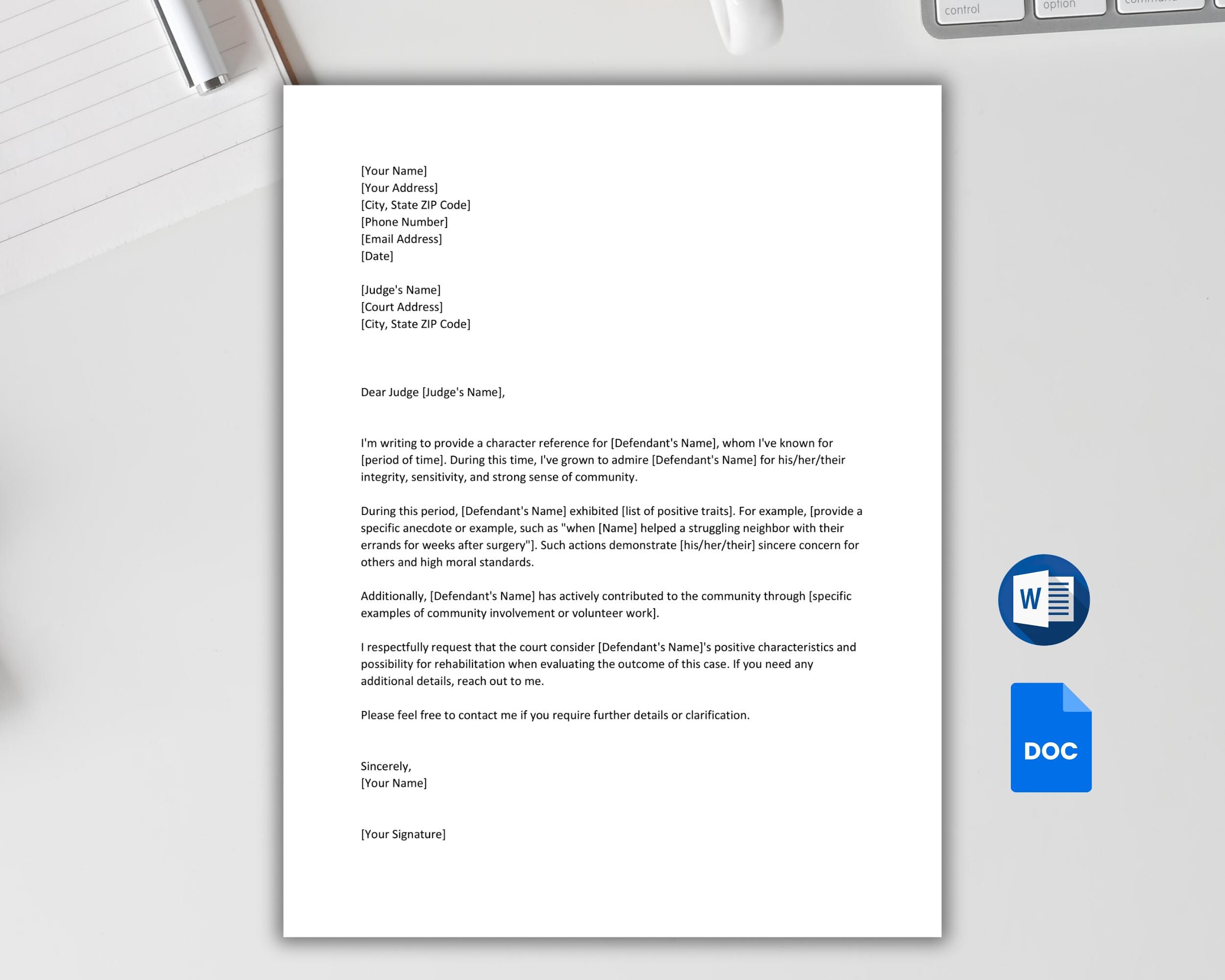 Court Character Reference Letter Template. Court Character Letter ...