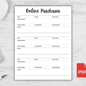 Online Purchases Tracker Printable. Online Shopping Tracker. Order ...