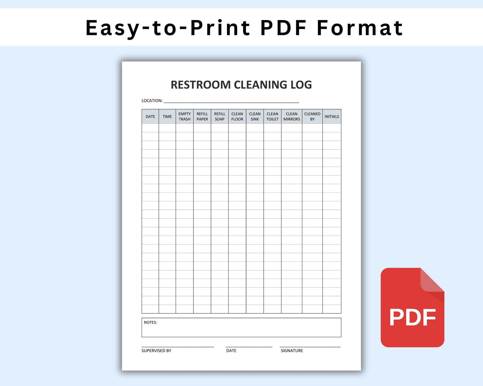 Restroom Cleaning Log. Small Business Cleaning Checklist. Bathroom ...