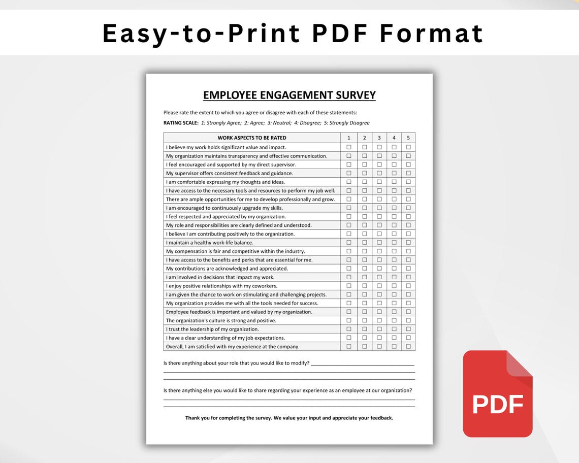Editable Employee Engagement Survey Template. HR Survey. Employee ...