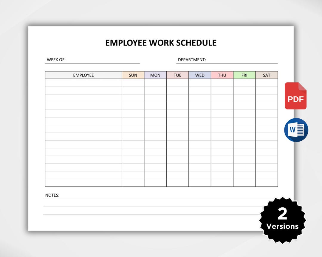 Editable Employee Work Schedule Template, Printable Staff Organizer ...