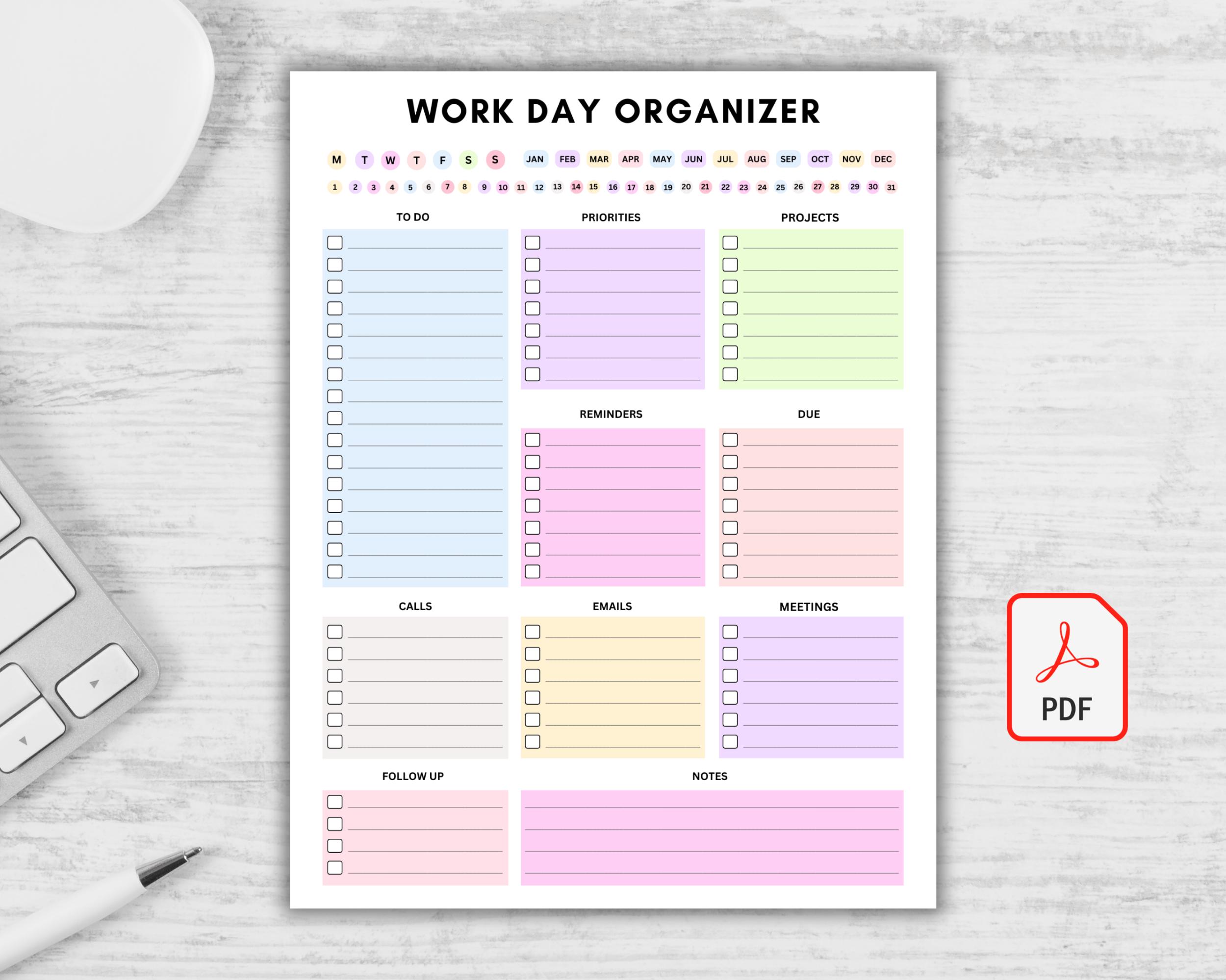 Printable Work Day Schedule Template. Daily Productivity Planner. Work ...