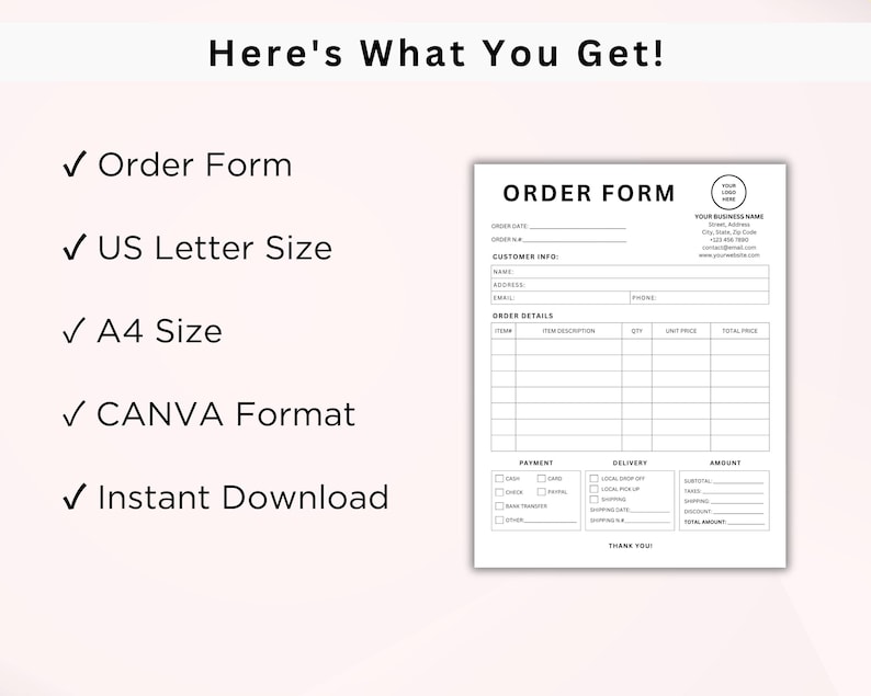 Order Form Editable, Crafters Order Form Template, Craft Business Forms ...