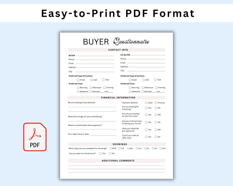 Editable Buyer Questionnaire Template | Home Buyer Questionnaire Form ...