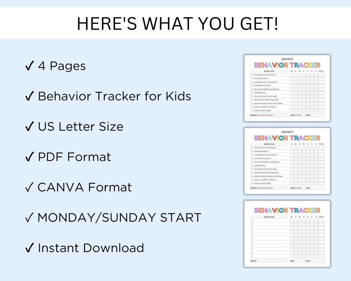 Behavior Tracker for Kids Printable. Good Behavior Chart. Behavior ...