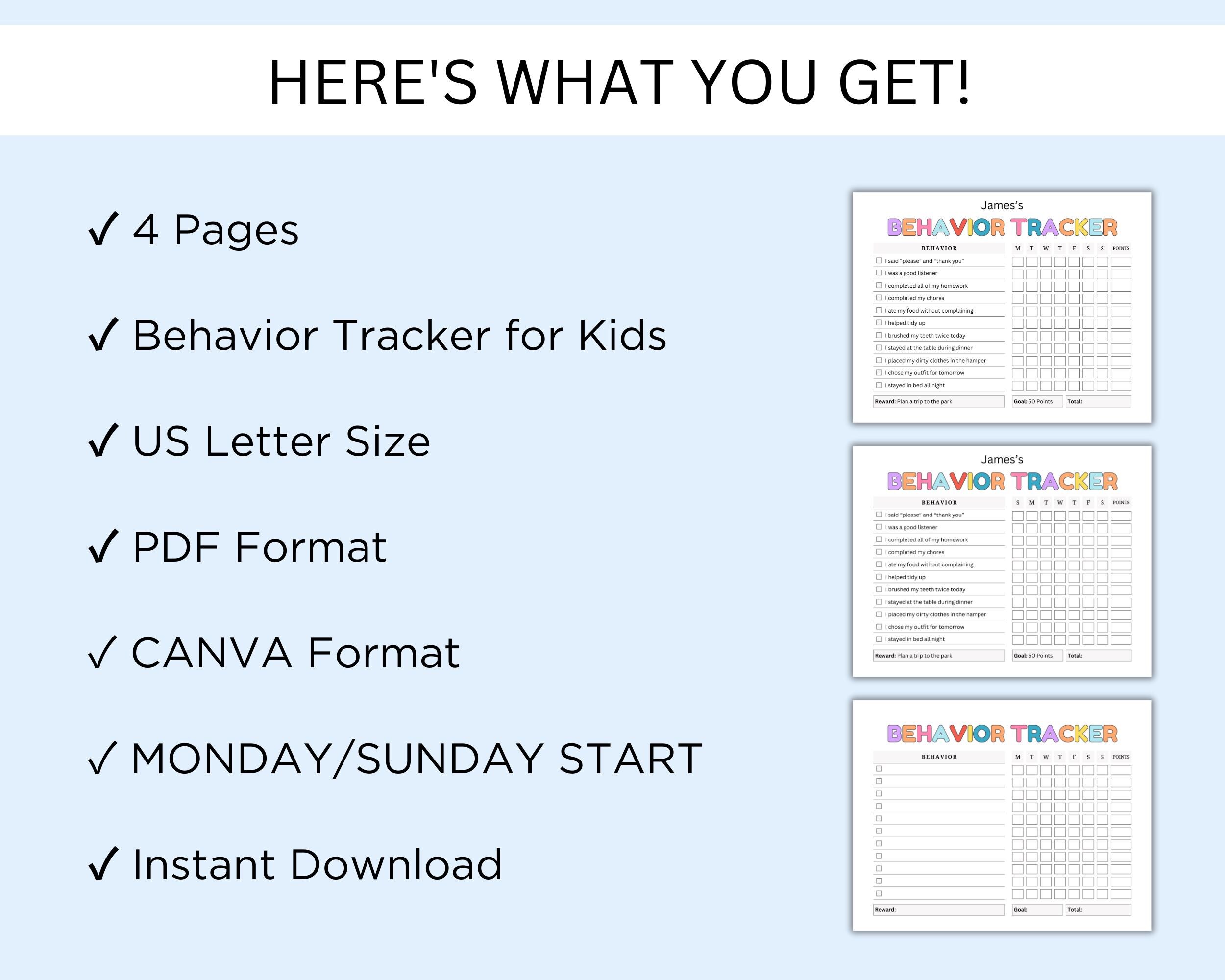 Behavior Tracker for Kids Printable. Good Behavior Chart. Behavior ...