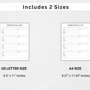 4 Contacts List Printable. Contact Information Template. Contact Sheet ...