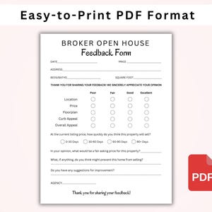 EDITABLE Broker Open House Feedback Form. Printable Real Estate Agent ...
