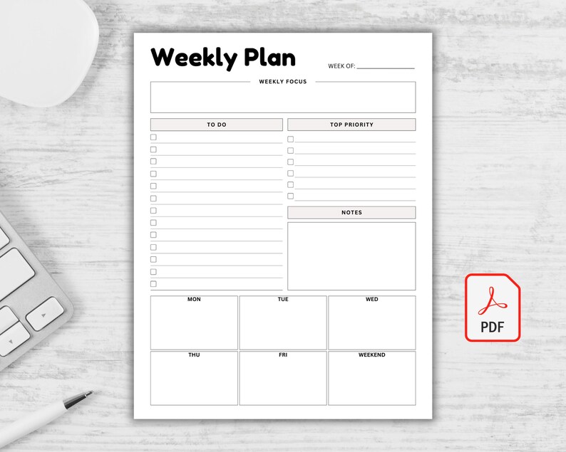 PRINTABLE Weekly Plan. Undated Planner. Weekly to Do List Planner ...