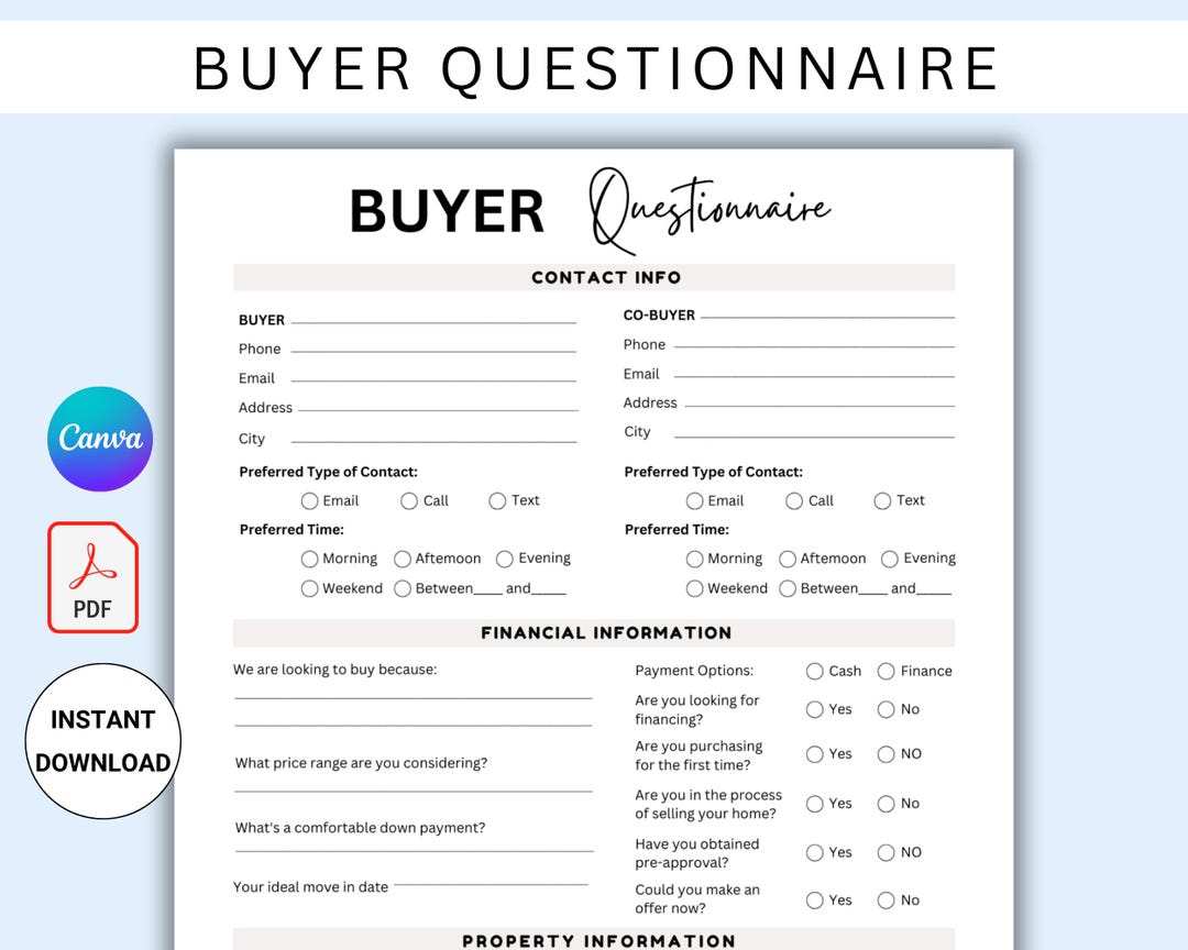 Buyer Questionnaire. Buyer Survey Questionnaire. Real Estate Marketing ...