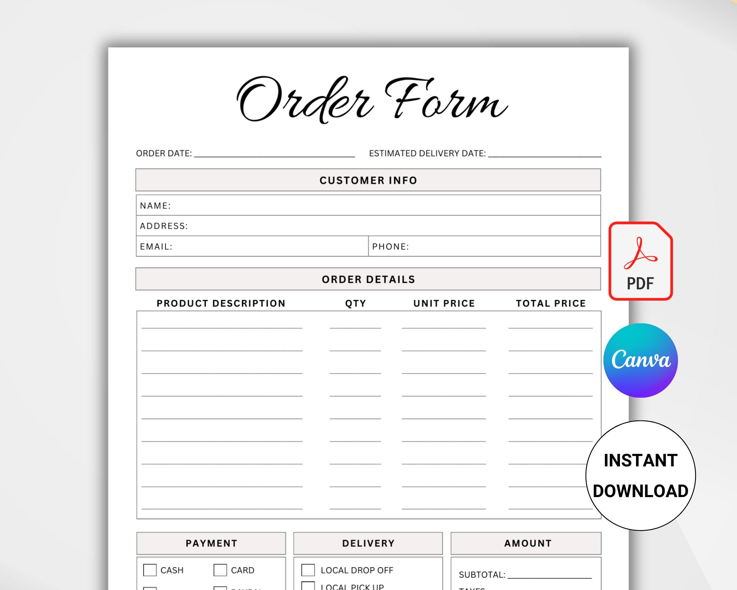 Order Form Editable. Custom Order Form. Crafters Order Form Template. Craft Business Forms ...