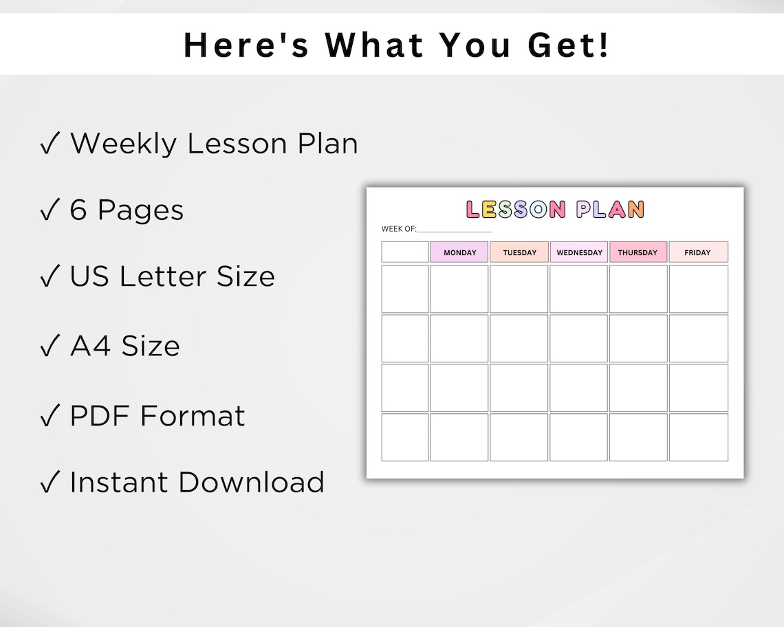 PRINTABLE Weekly Lesson Plan for Preschool Homeschool Teacher Planner ...