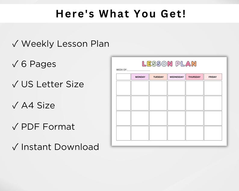 PRINTABLE Weekly Lesson Plan for Preschool Homeschool Teacher Planner ...