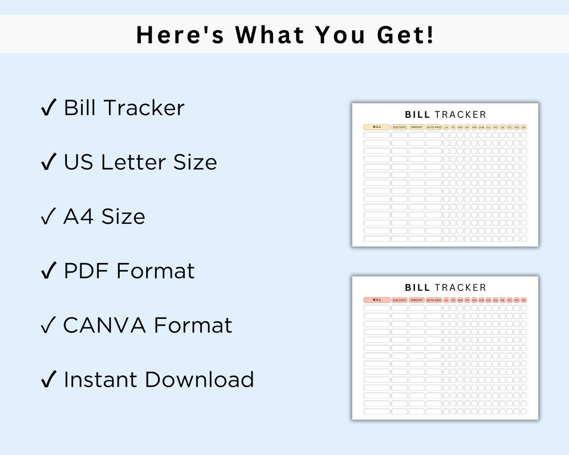 Editable Monthly Bill Log. Bill Payment Checklist. Bill Pay Organizer ...