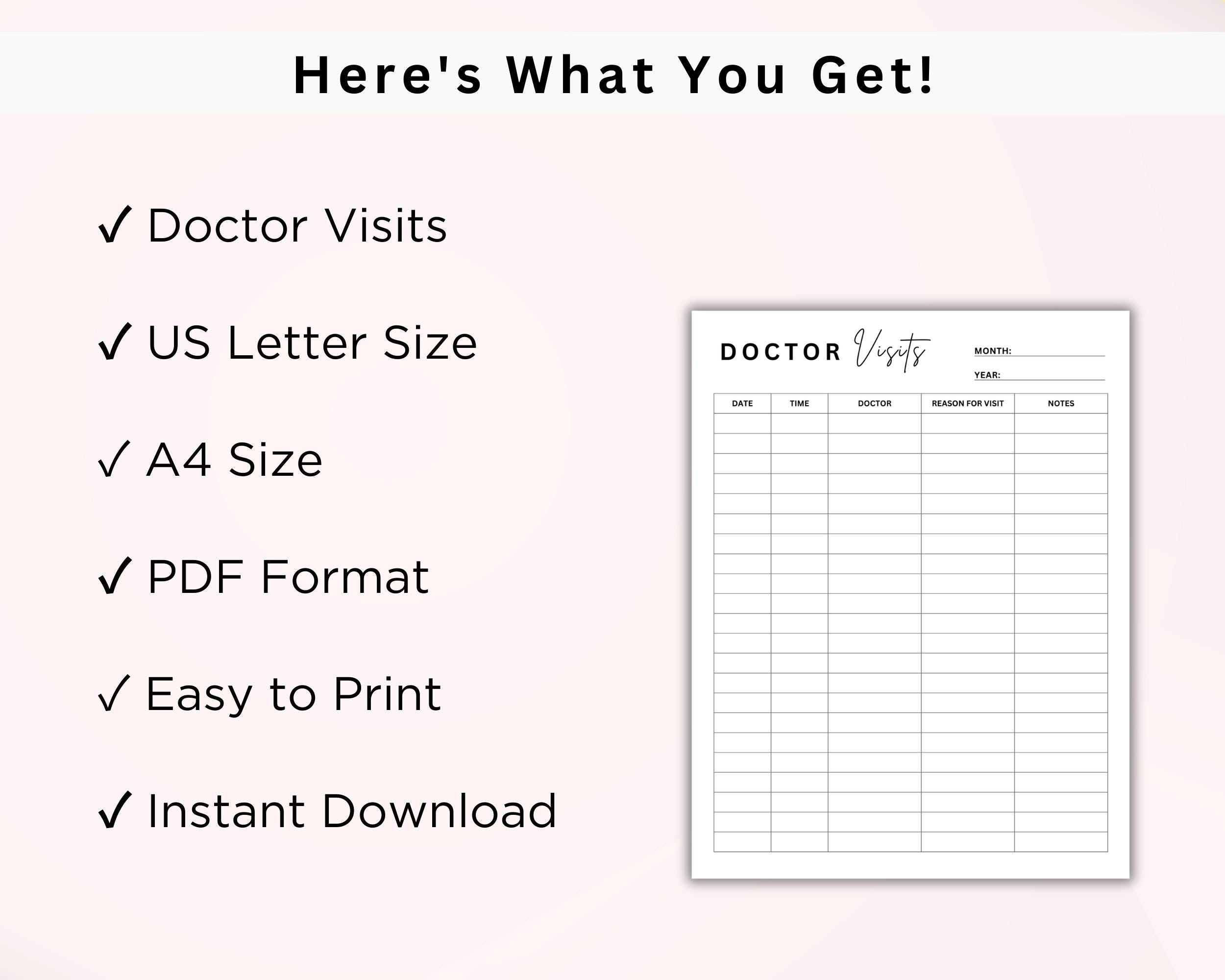 Doctor Visit Log: Printable Medical Appointment Tracker (PDF Template ...