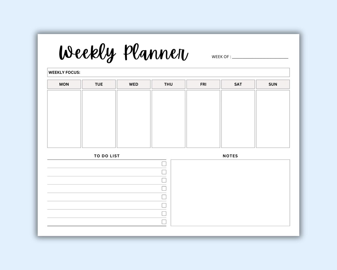 Undated Weekly Planner Landscape. Weekly to Do List Planner. Weekly ...