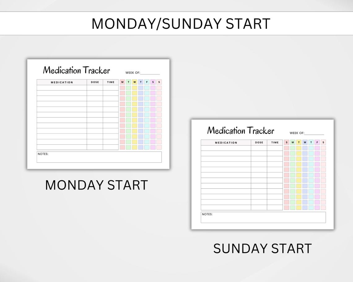 Weekly Medication Tracker. Medication Log. Printable Medication Schedule. Supplement Log ...