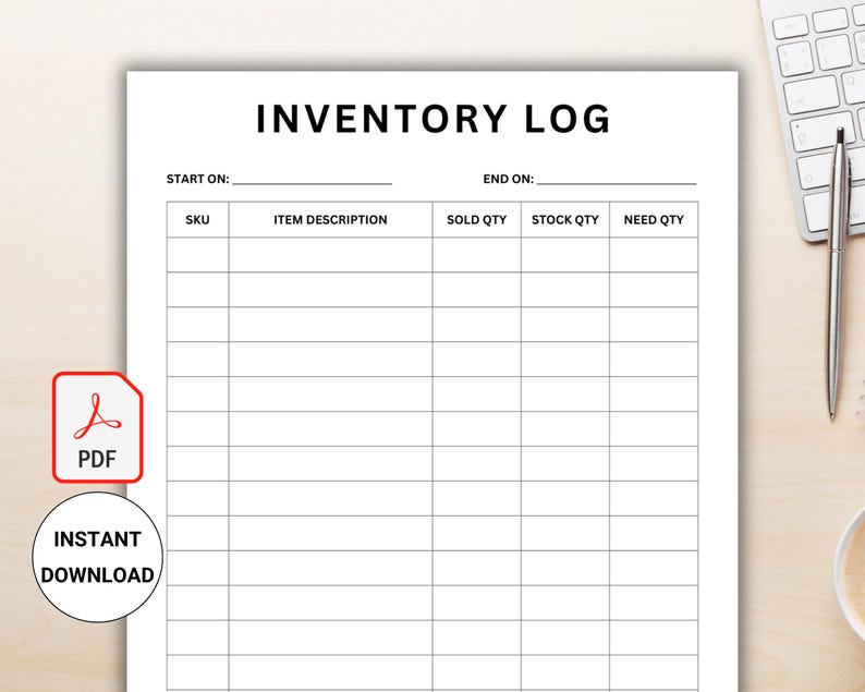 Inventory Tracker Printable PDF, Business Inventory Sheet, Product ...