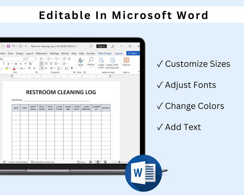 Restroom Cleaning Log. Small Business Cleaning Checklist. Bathroom ...