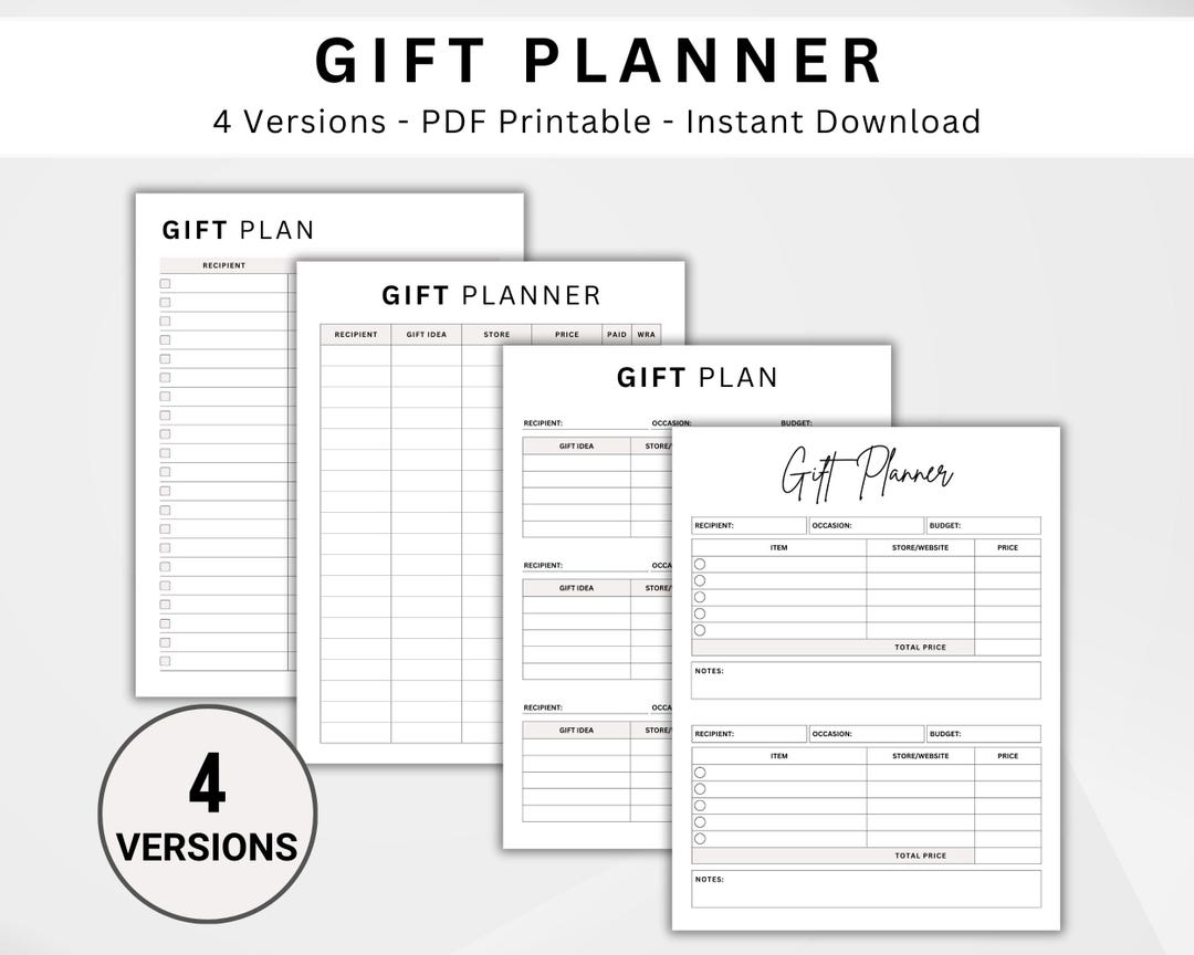 4 Gift Planner Printable. Gift Ideas. Gift Tracker. Gift Shopping List ...