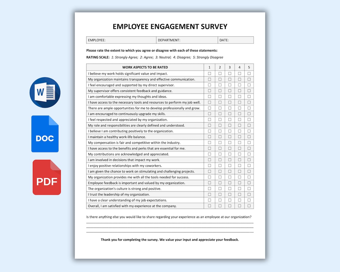 Printable Employee Engagement Survey Template | HR Survey Form ...
