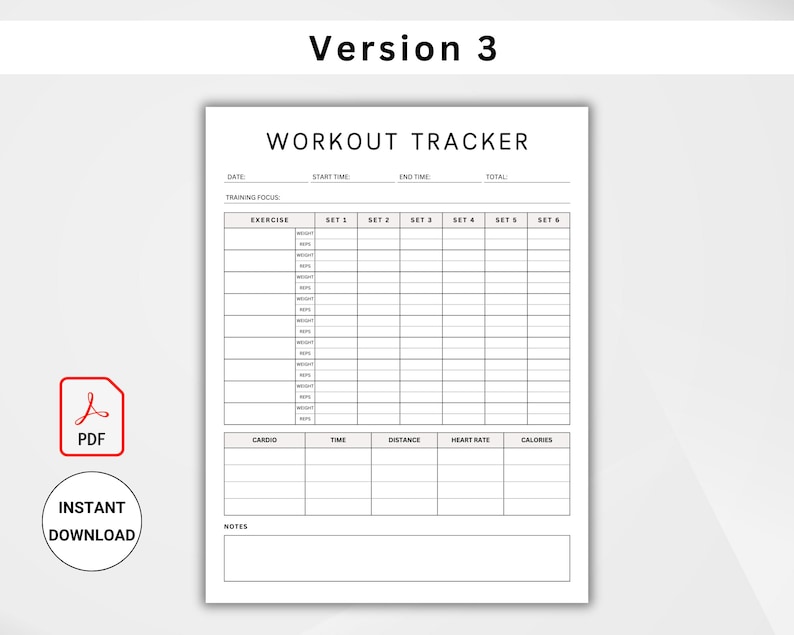 Workout Tracker Printable PDF. Exercise Tracker. Fitness Log. Daily ...