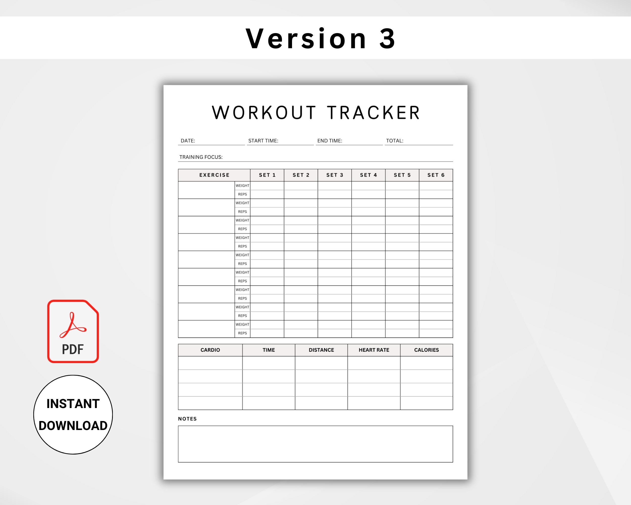 Workout Tracker Printable PDF, Exercise Tracker, Daily Fitness Log ...
