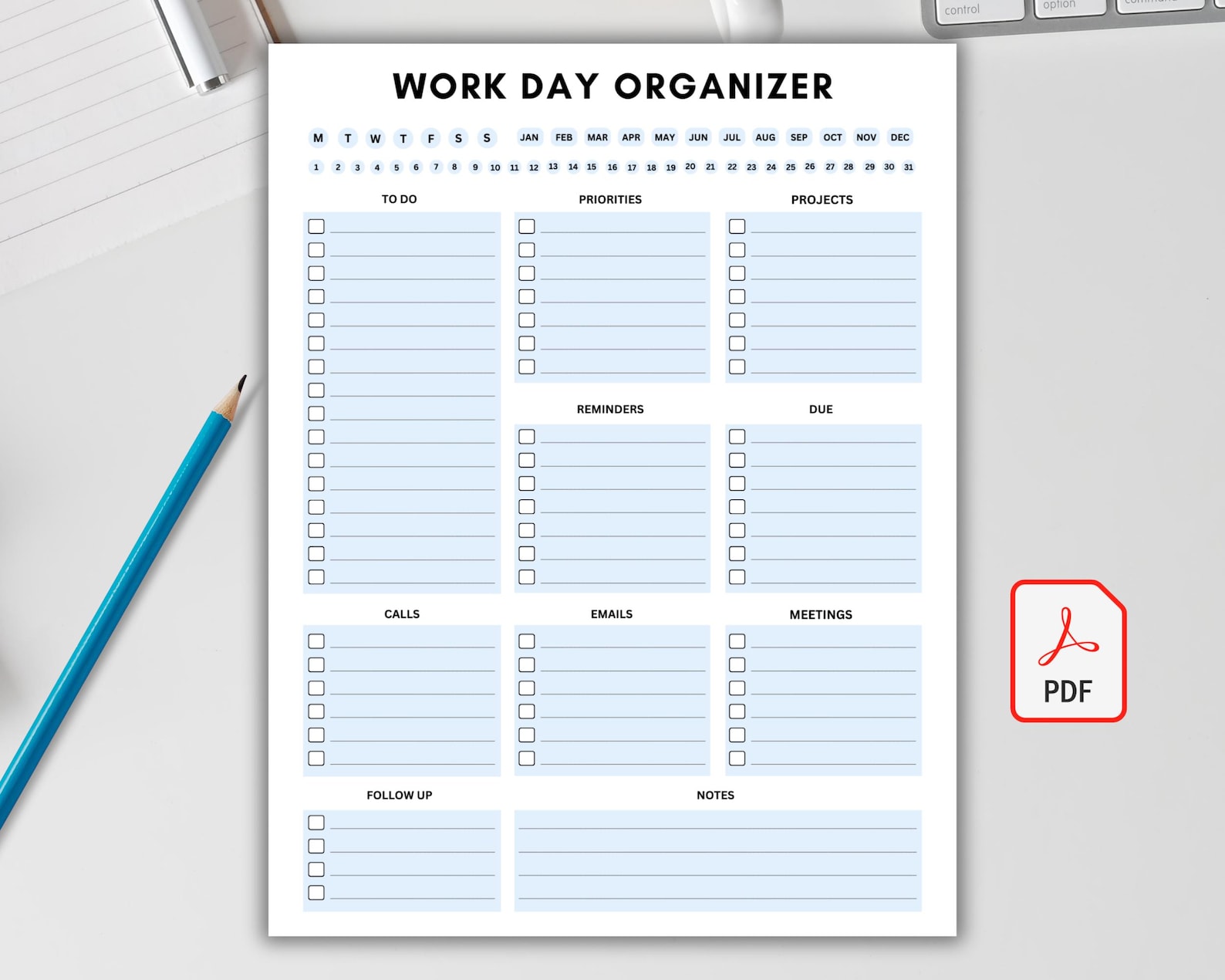 Work Day Schedule Template Printable. Daily Productivity Planner. Work ...