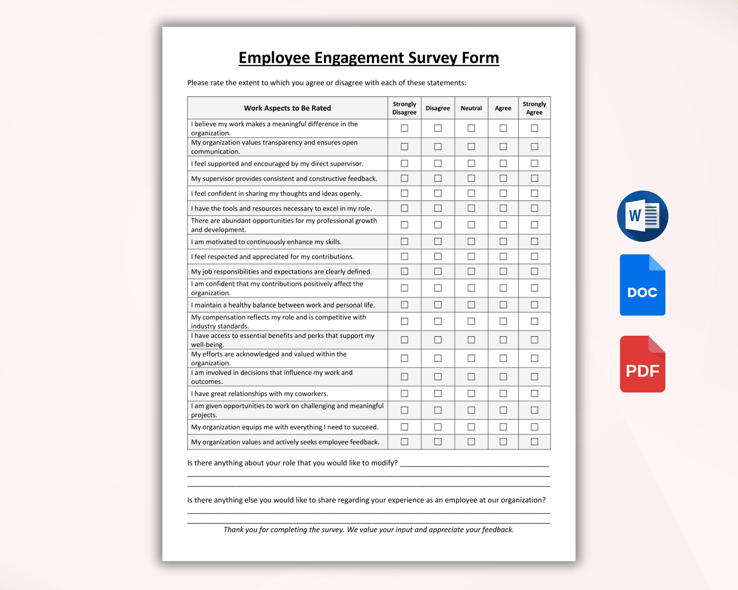 Employee Engagement Survey Template. HR Survey. Employee Feedback ...