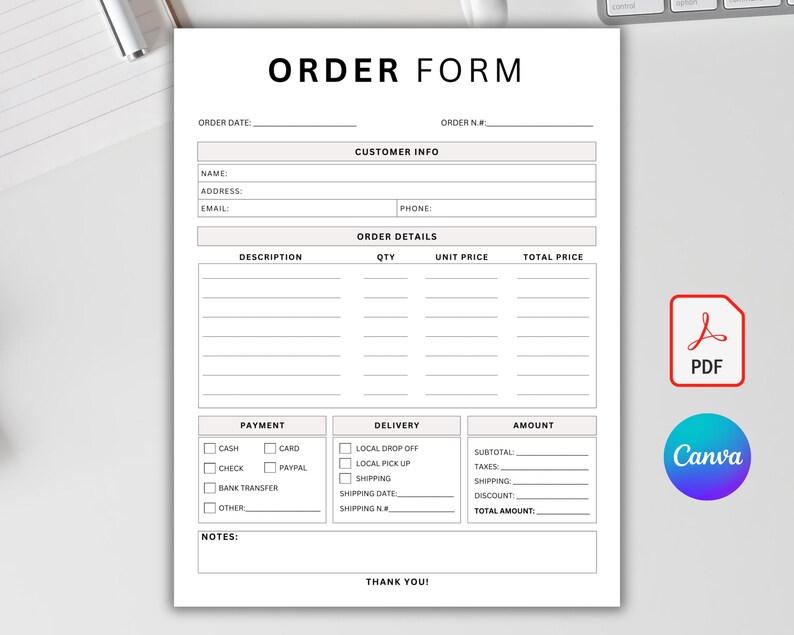 Editable Order Form Template. Printable Small Business Order Form ...