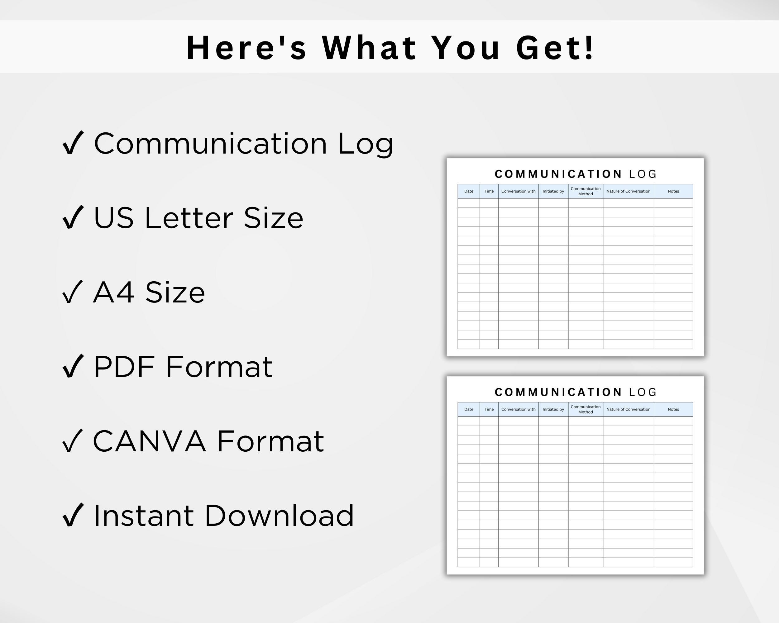 Communication Log Printable. Call Tracker PDF. Phone Call Log Small ...