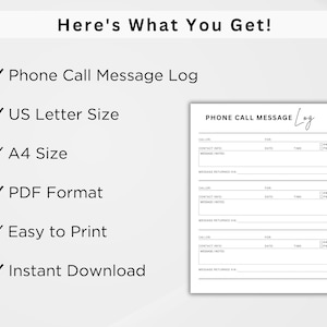 Printable Phone Call Message Log. Phone Log. Message Log. Call Log ...