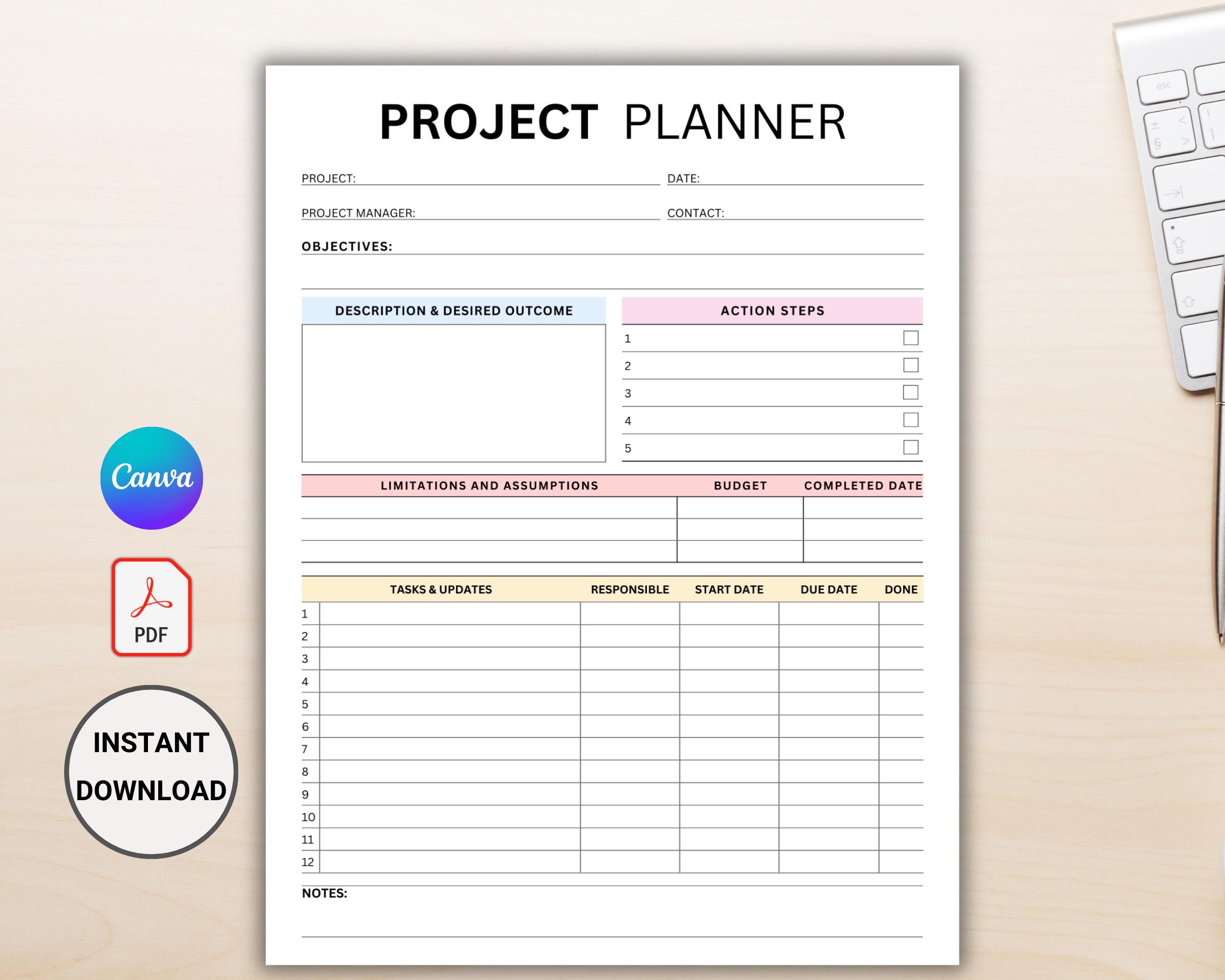 Editable Project Planner. Printable Project Planning Templates. Project ...
