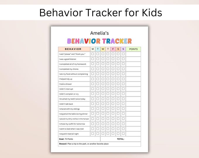 Behavior Reward Chart for Kids, Behavior Tracker for Kids, Good ...
