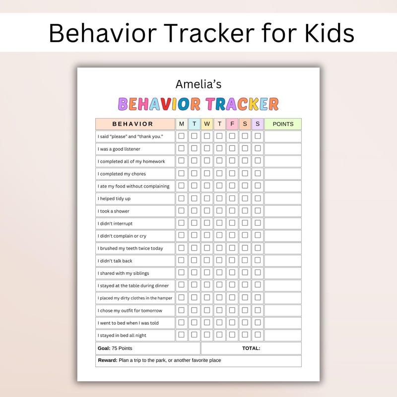Teen Behavior Chart - Etsy