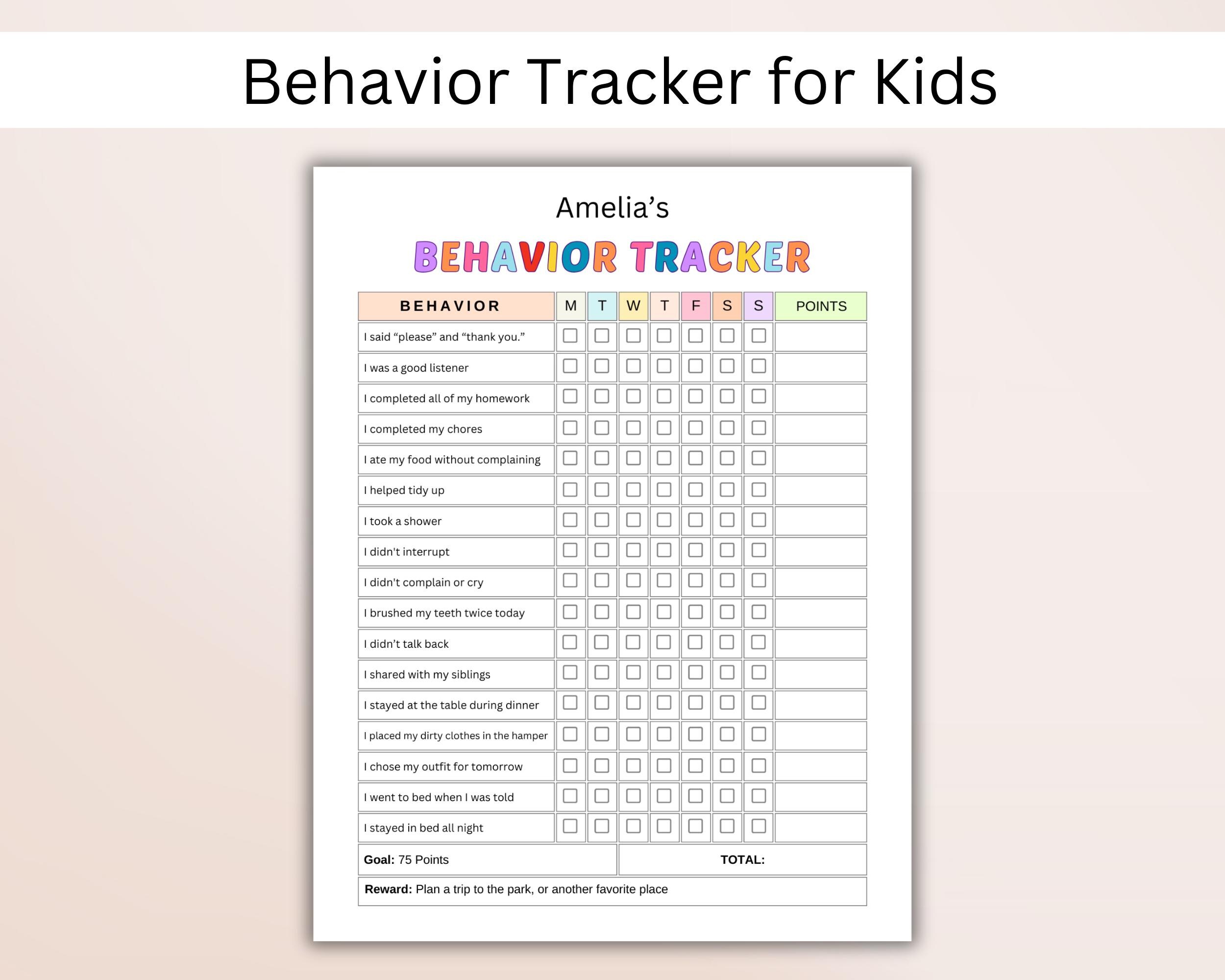 Editable Behavior Tracker for Kids. Kids Reward Chore Chart. Behavior ...
