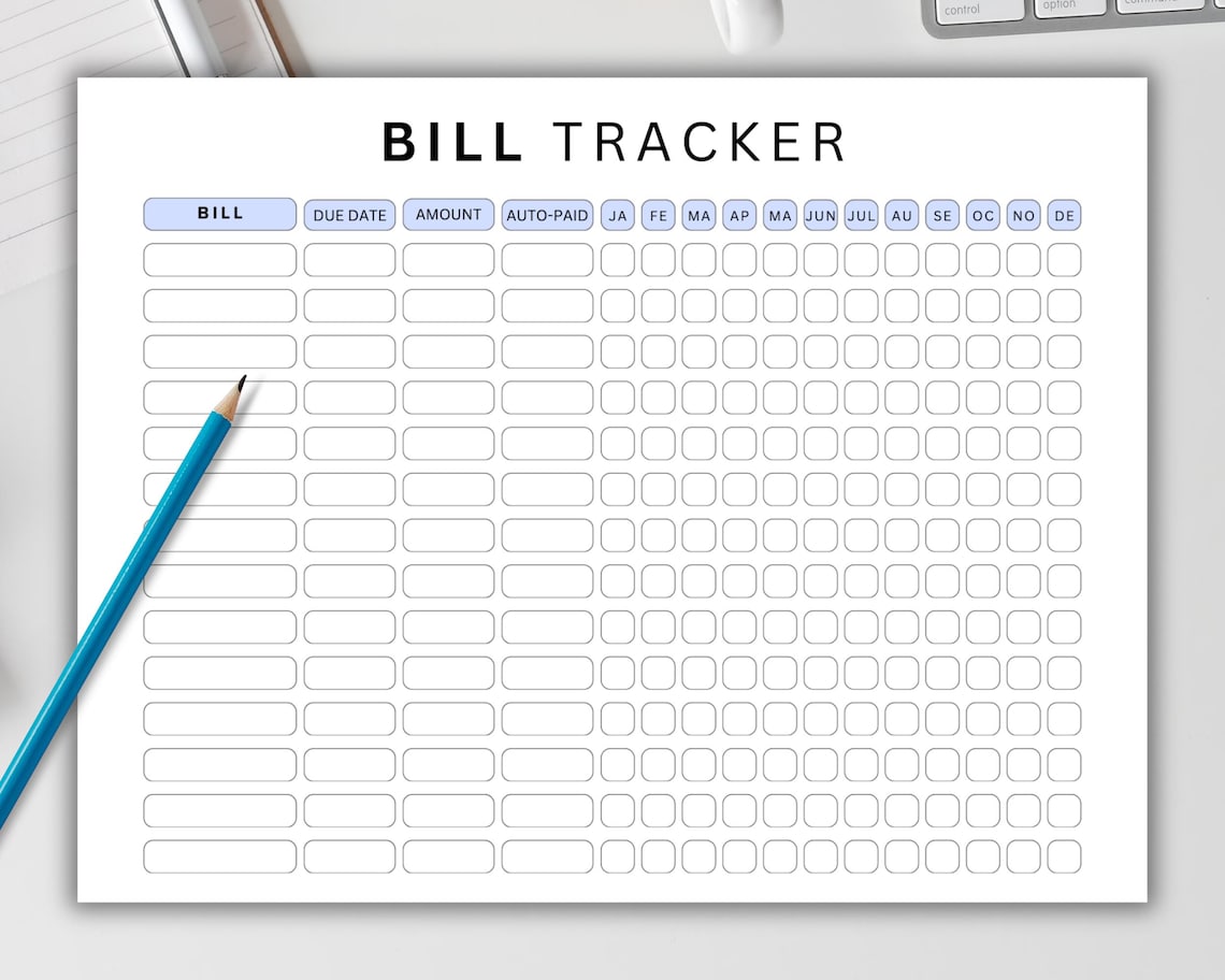 Editable Monthly Bill Log. Bill Payment Checklist. Bill Pay Organizer ...
