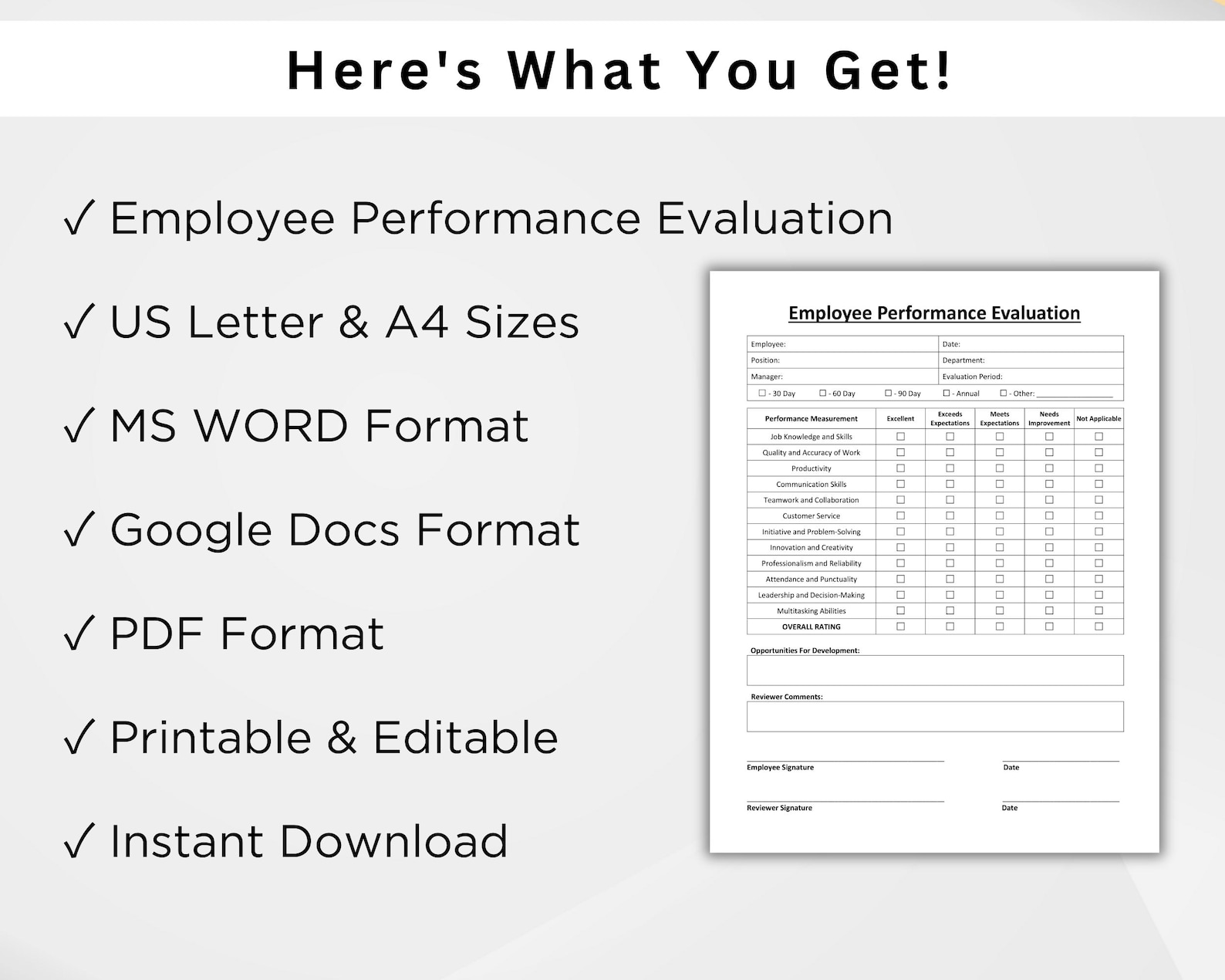 Editable Employee Performance Evaluation Template. Employee Performance ...